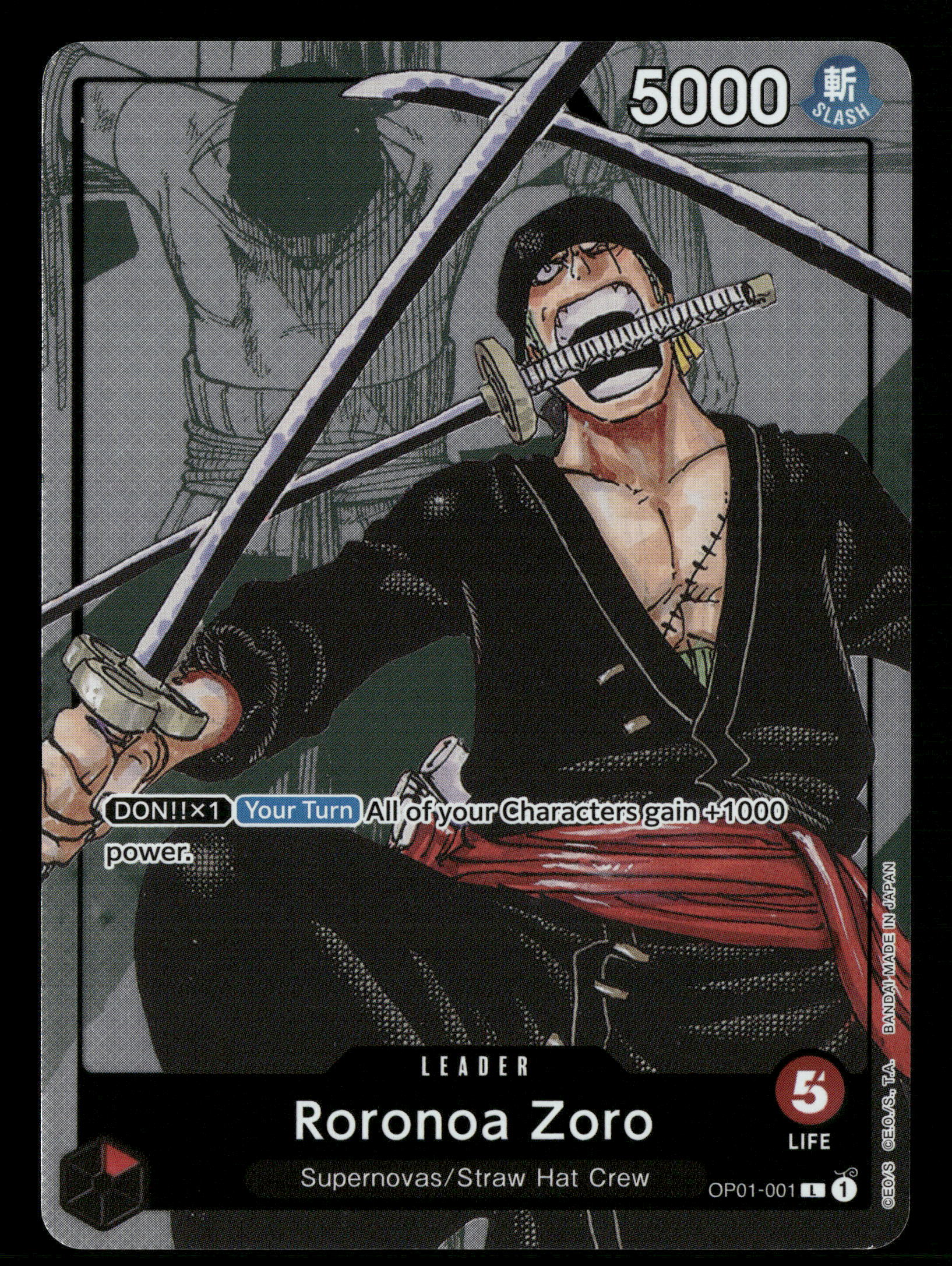 One Piece TCG OP01-001 Roronoa Zoro Leader 25th Anniversary Folder