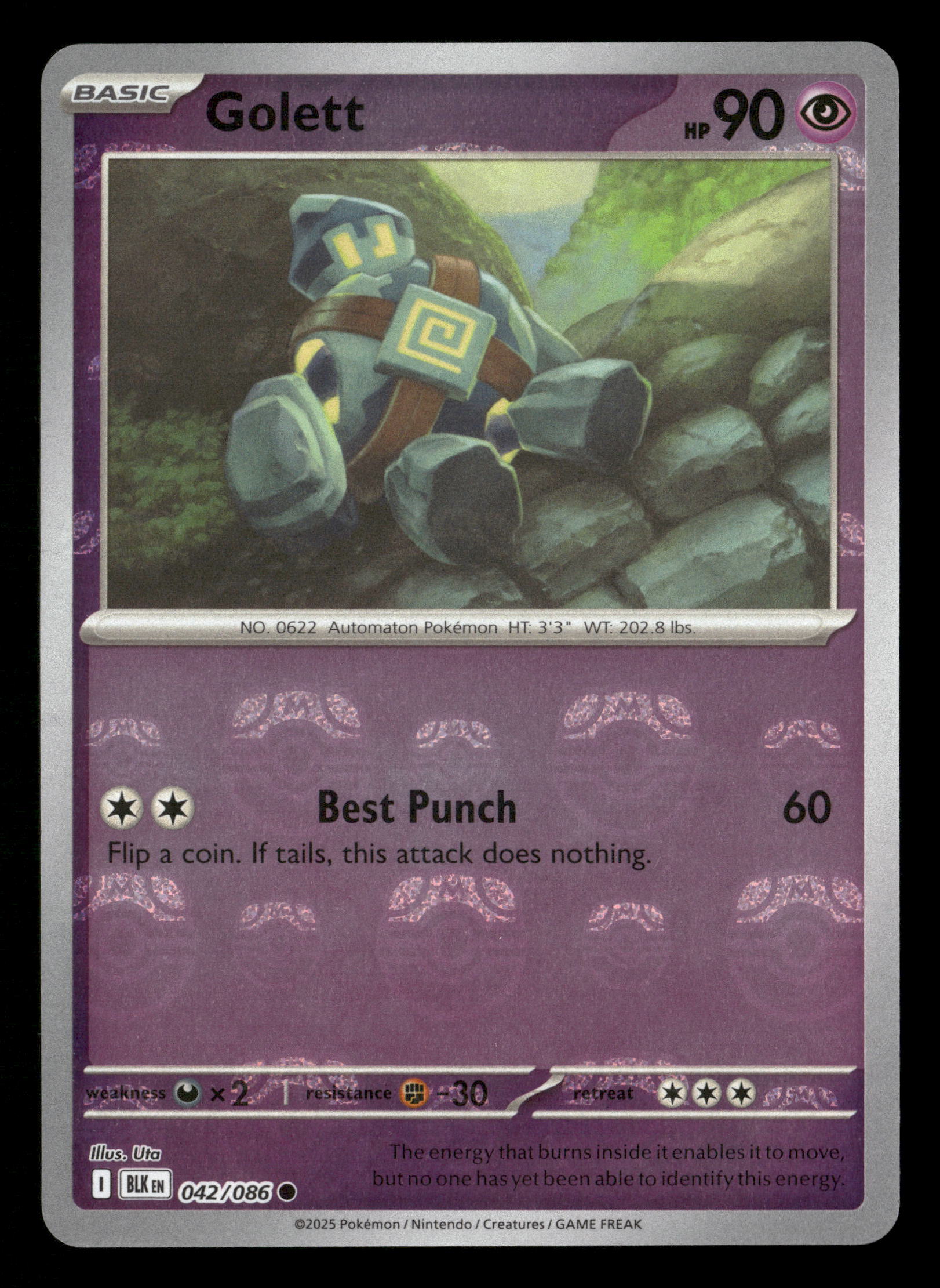 2025 Pokemon Black Bolt 042/086 Golett Masterball Foil