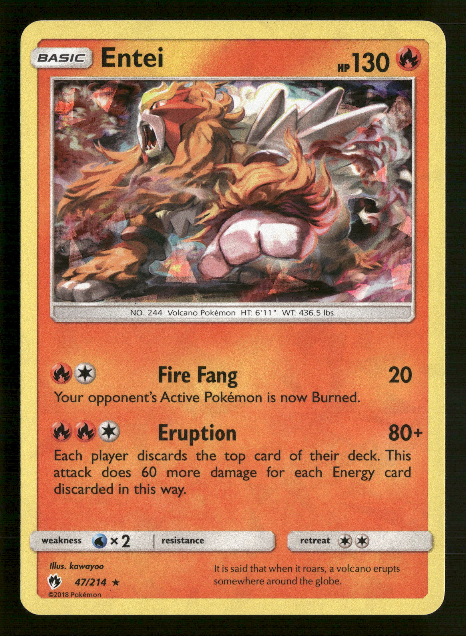 2018 Pokemon Lost Thunder 47/214 Entei Cracked Ice Holo