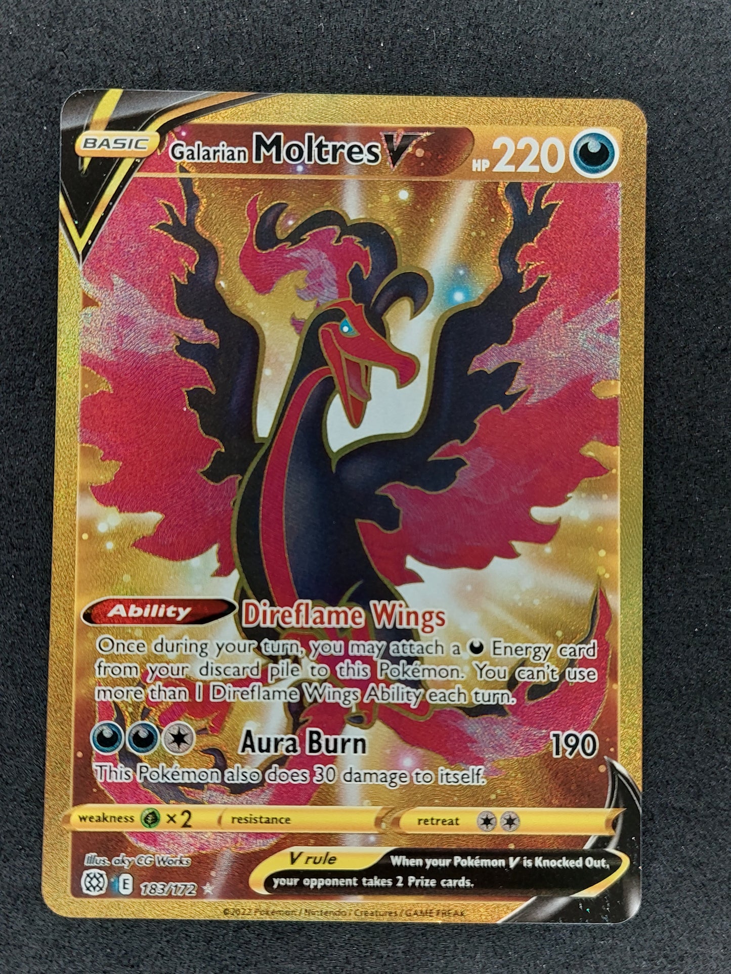 2022 Pokemon Brilliant Stars 183/172 Galarian Moltres V Gold Secret Ra ...