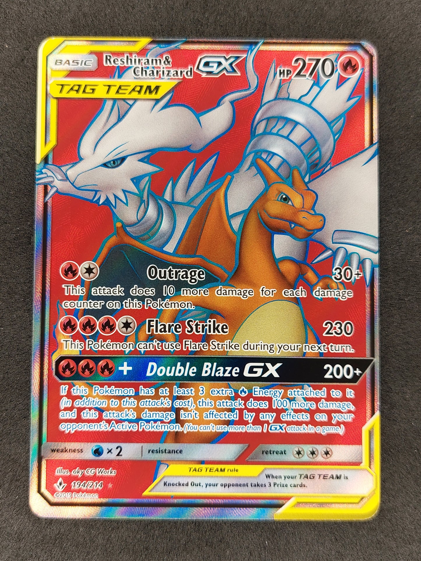 2019 Pokemon S&M Unbroken Bonds 194/214 Reshiram & Charizard GX Tag Te ...