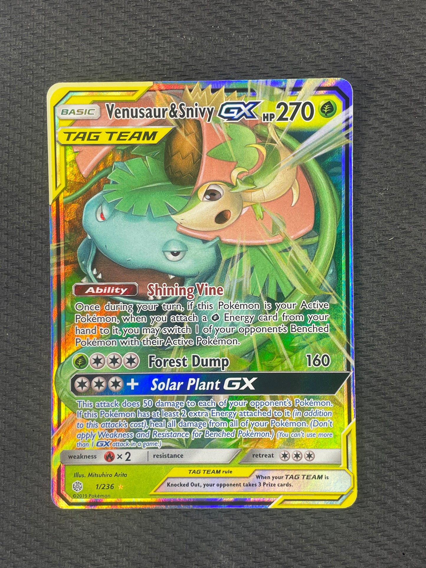 2019 Pokemon Team Up 1/236 Venusaur & Snivy Gx Full Art – Mint Collectables