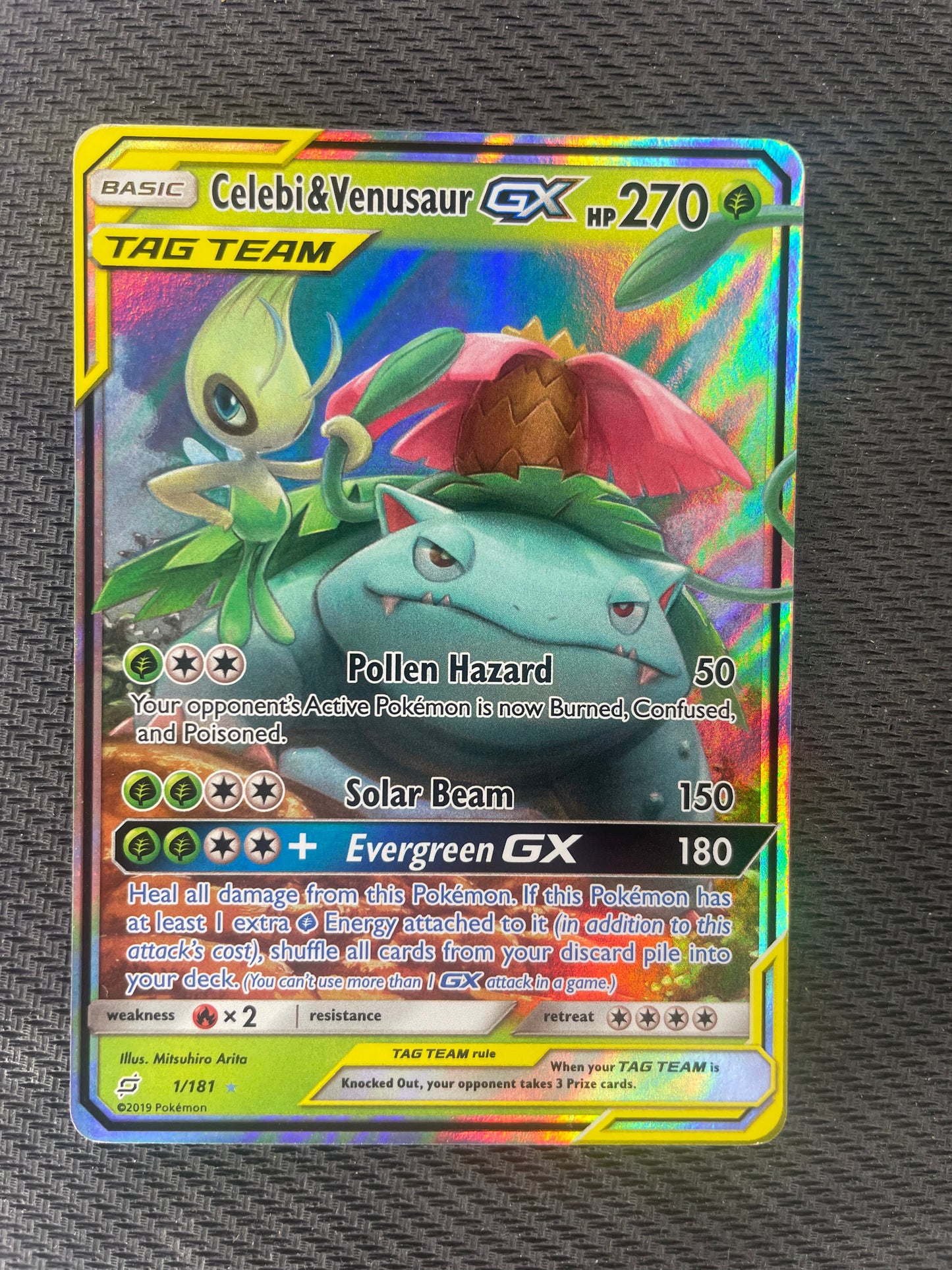 2019 Pokemon Team Up 1/181 Celebi & Venusaur GX Full Art Tag Team ...