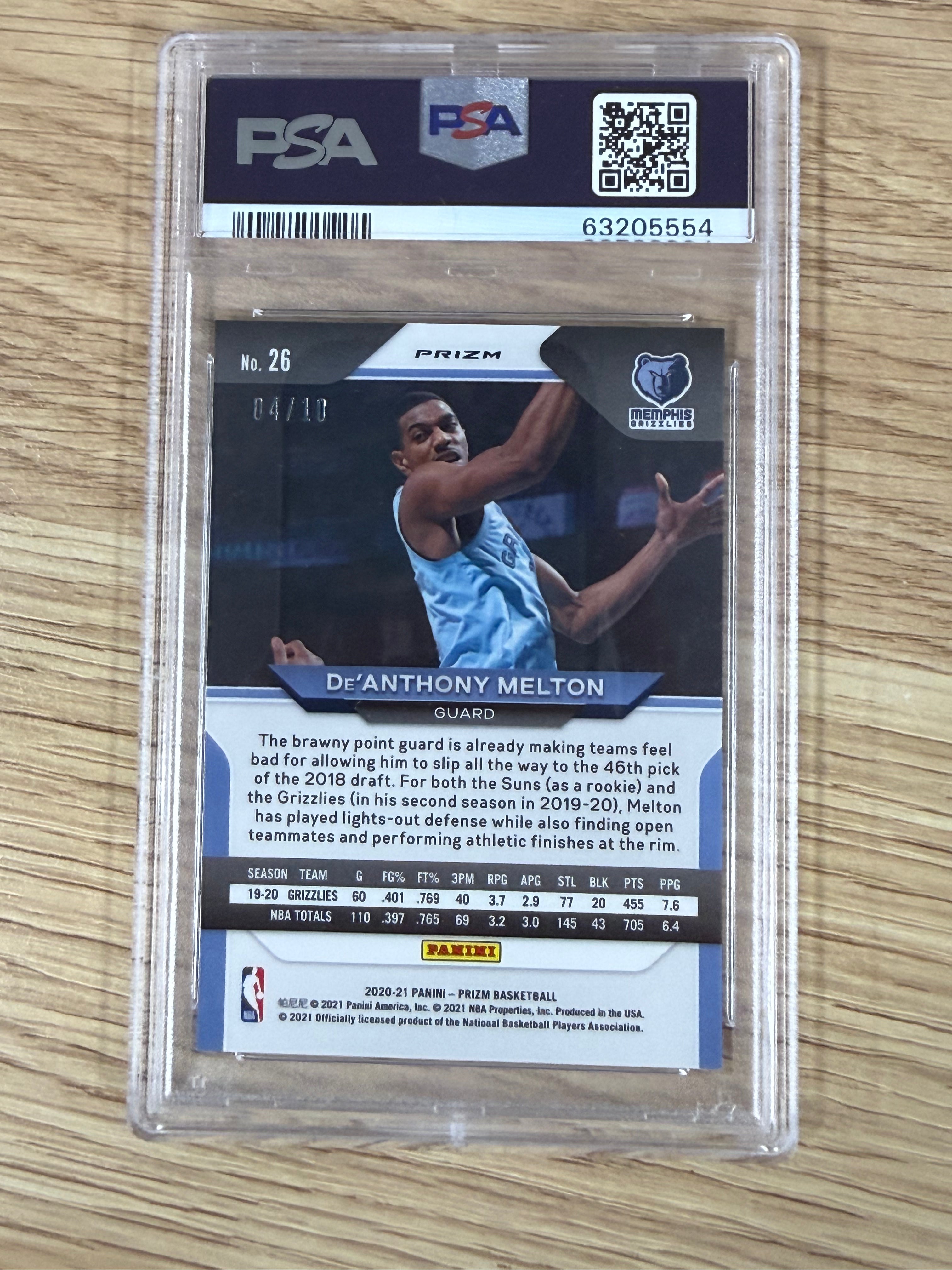 2020 Panini Prizm #26 De’Anthony Melton Gold Prizm 04/10 PSA 8