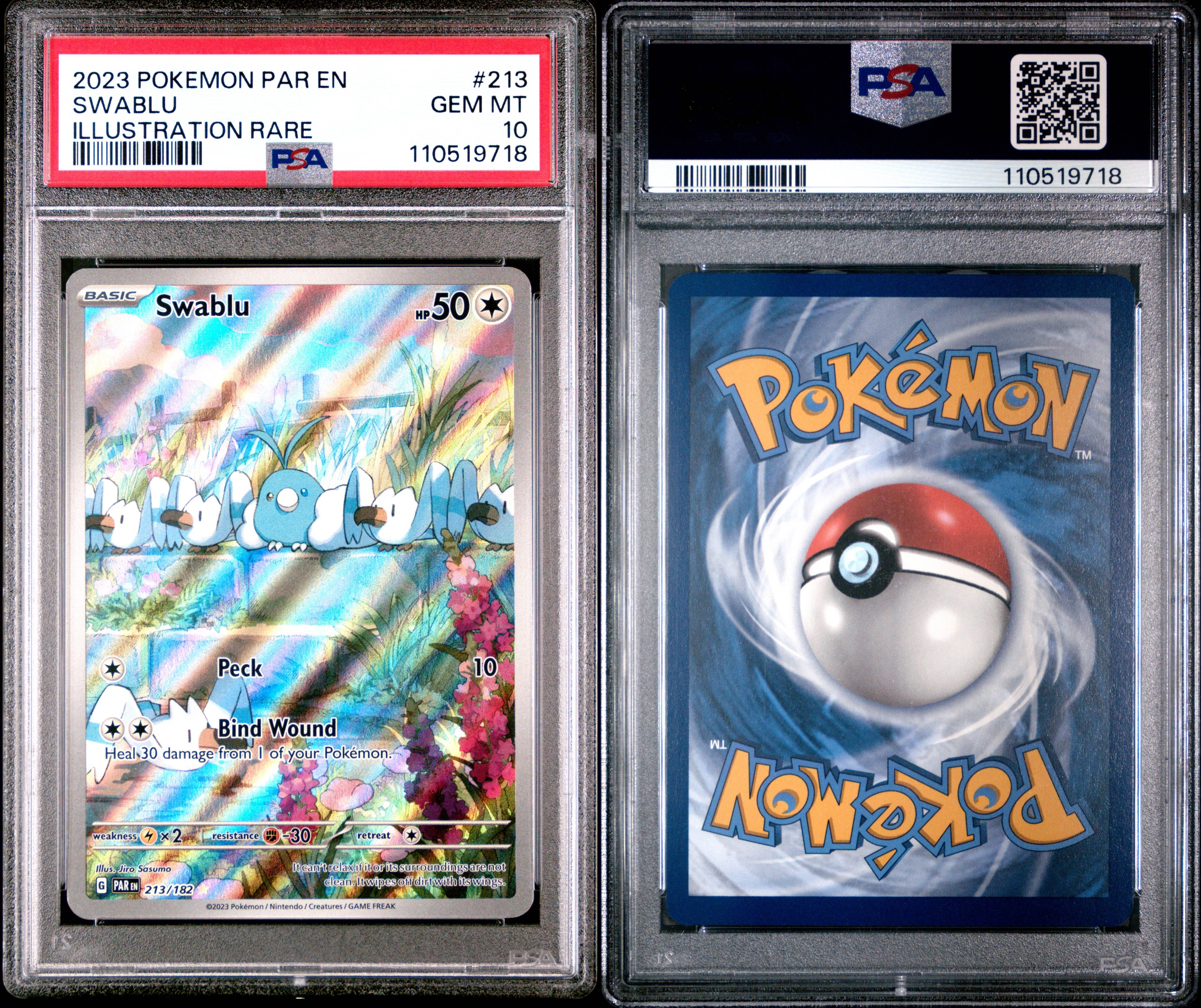 2023 Pokemon SV Paradox Rift 213/182 Swablu Illustration Rare PSA 10