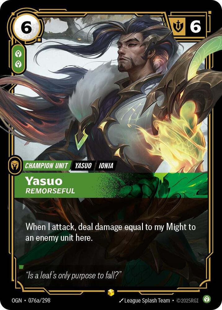 2025 Riftbound Origins 076a/298 Yasuo - Remorseful Alternative Art