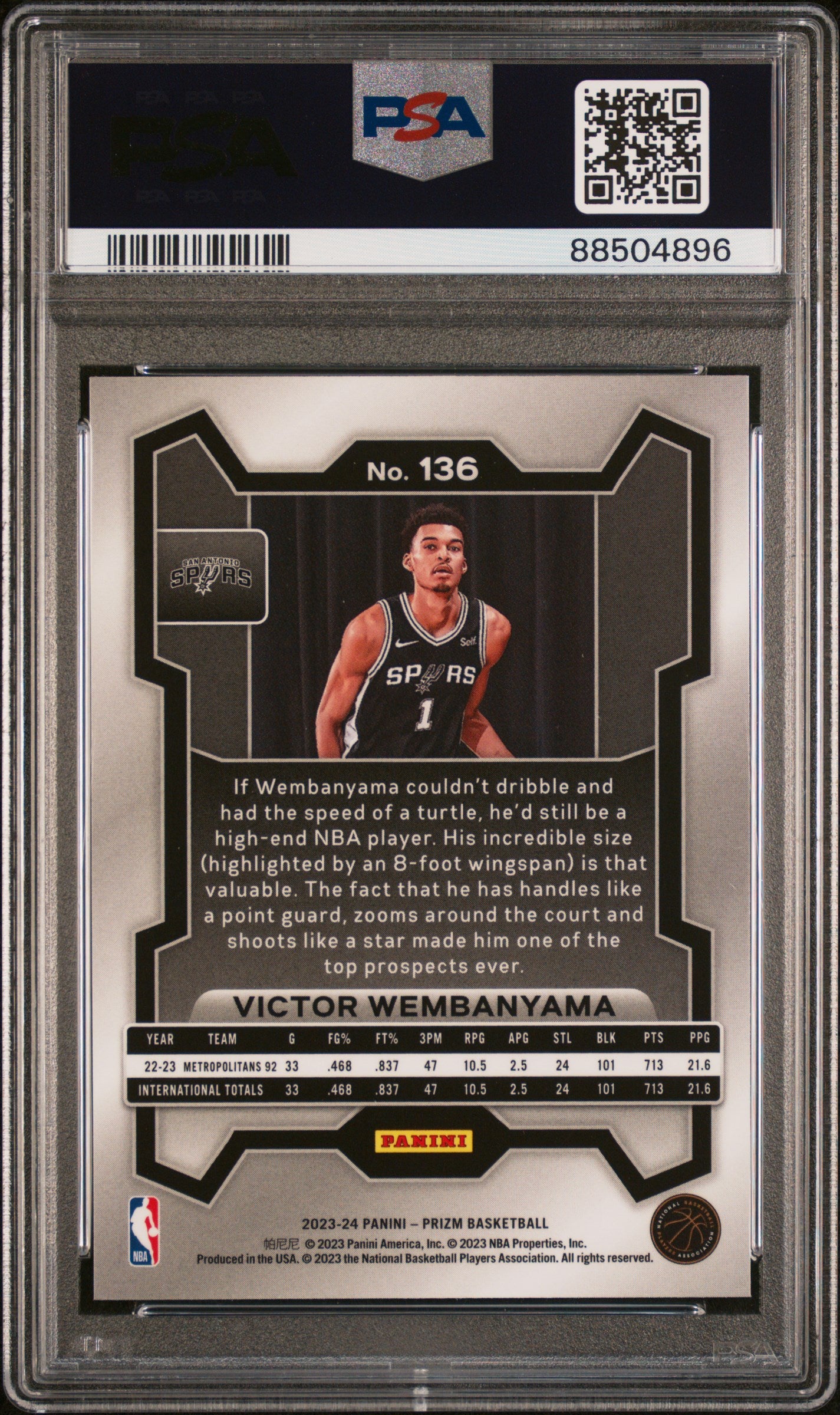 2023 Prizm Basketball #136 Victor Wembanyama Rookie Card PSA 10