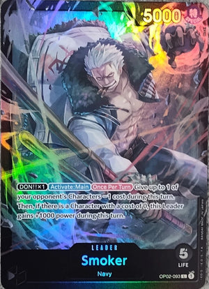 One Piece TCG OP02-093 Smoker ST19 Alternate Art Leader