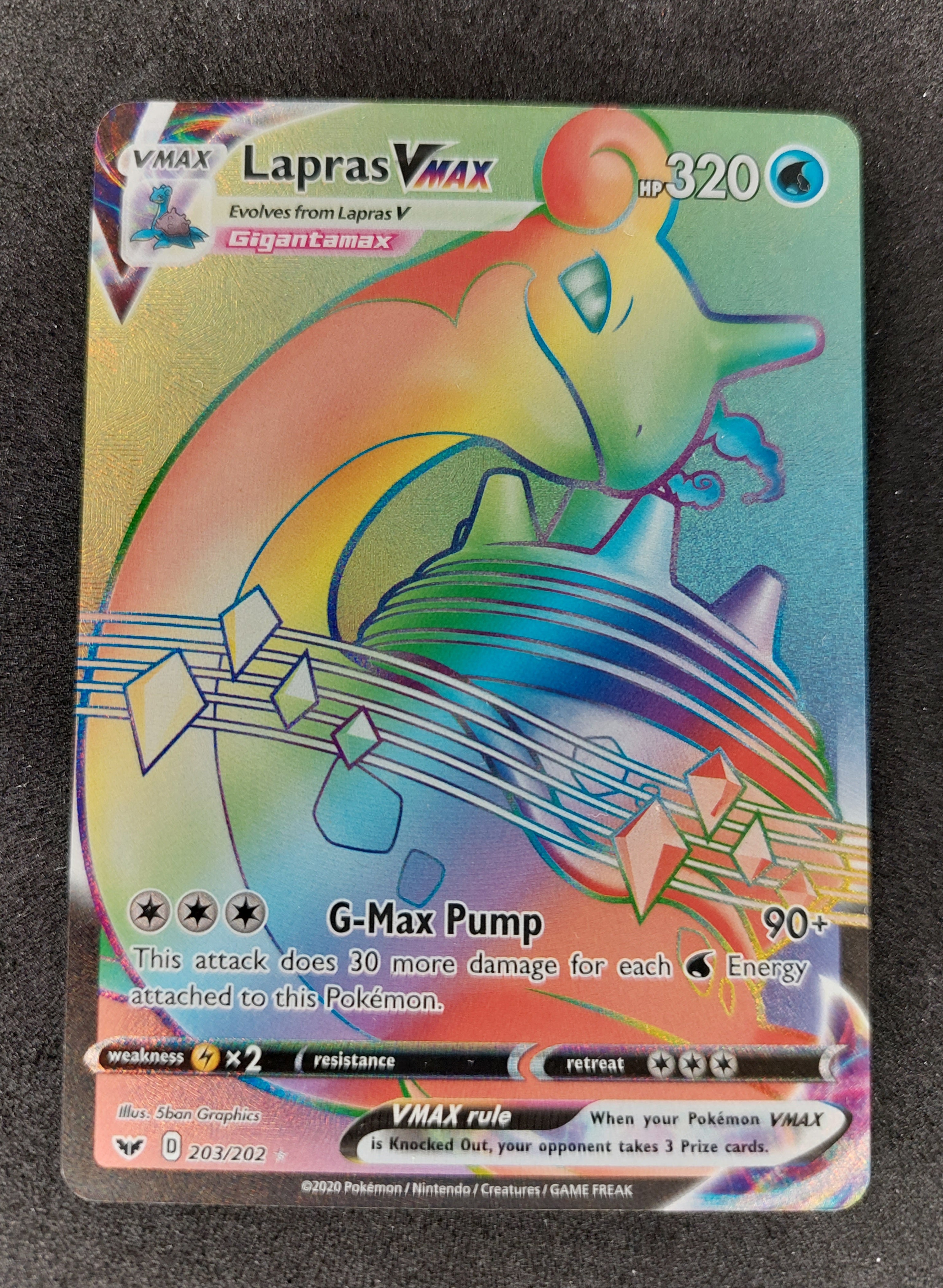 Pokemon Sword & Shield Base Lapras VMax Secret Rainbow Rare 203/202